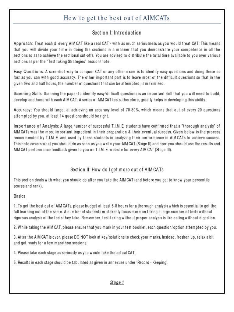 How To Get The Best Out of AIMCATs & Records | PDF | Test (Assessment ...