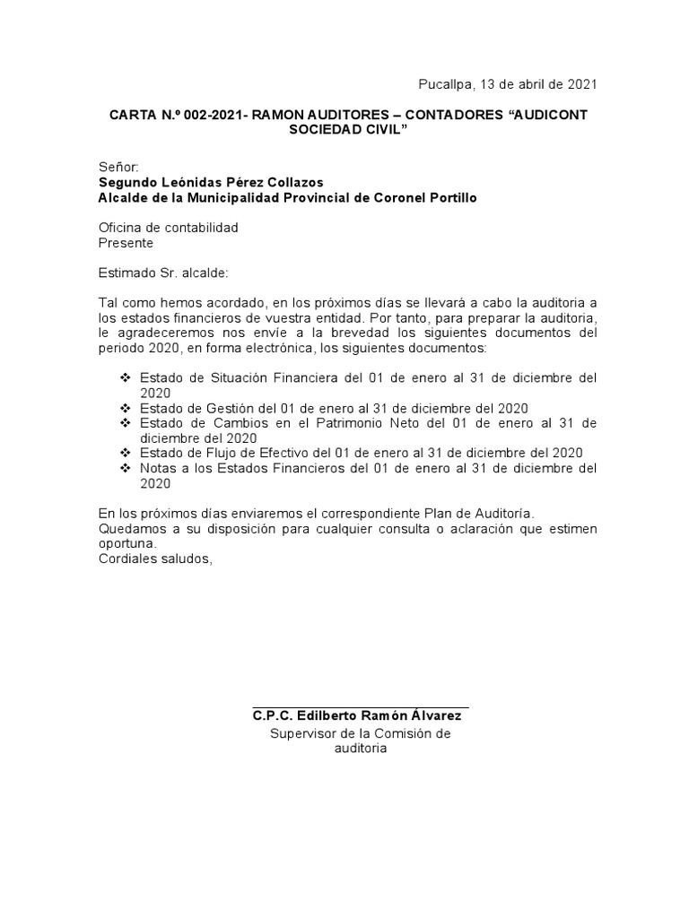 Carta de Requerimiento de Información | PDF