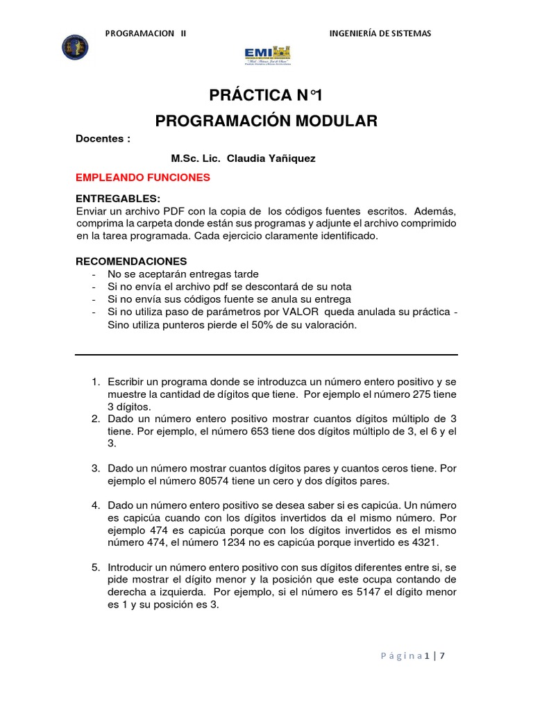 Practica N°1 Modular | PDF | Archivo de computadora | Entero