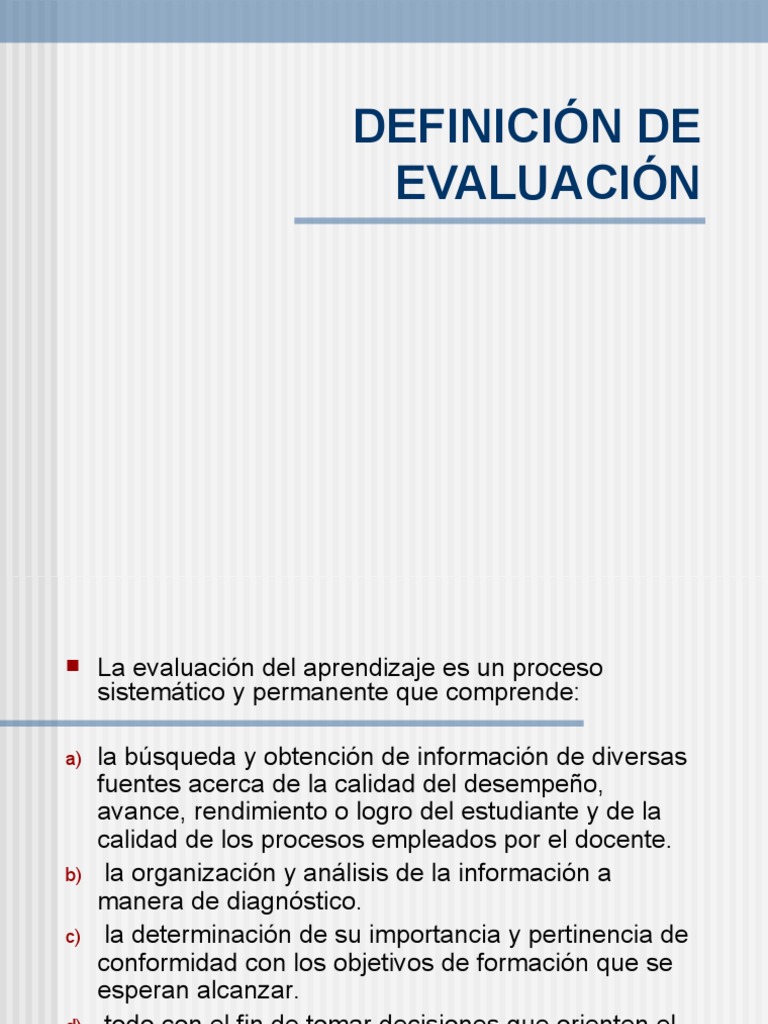 Definicion - de - Evaluacion Del Aprendizaje | PDF | Evaluación | Aprendizaje