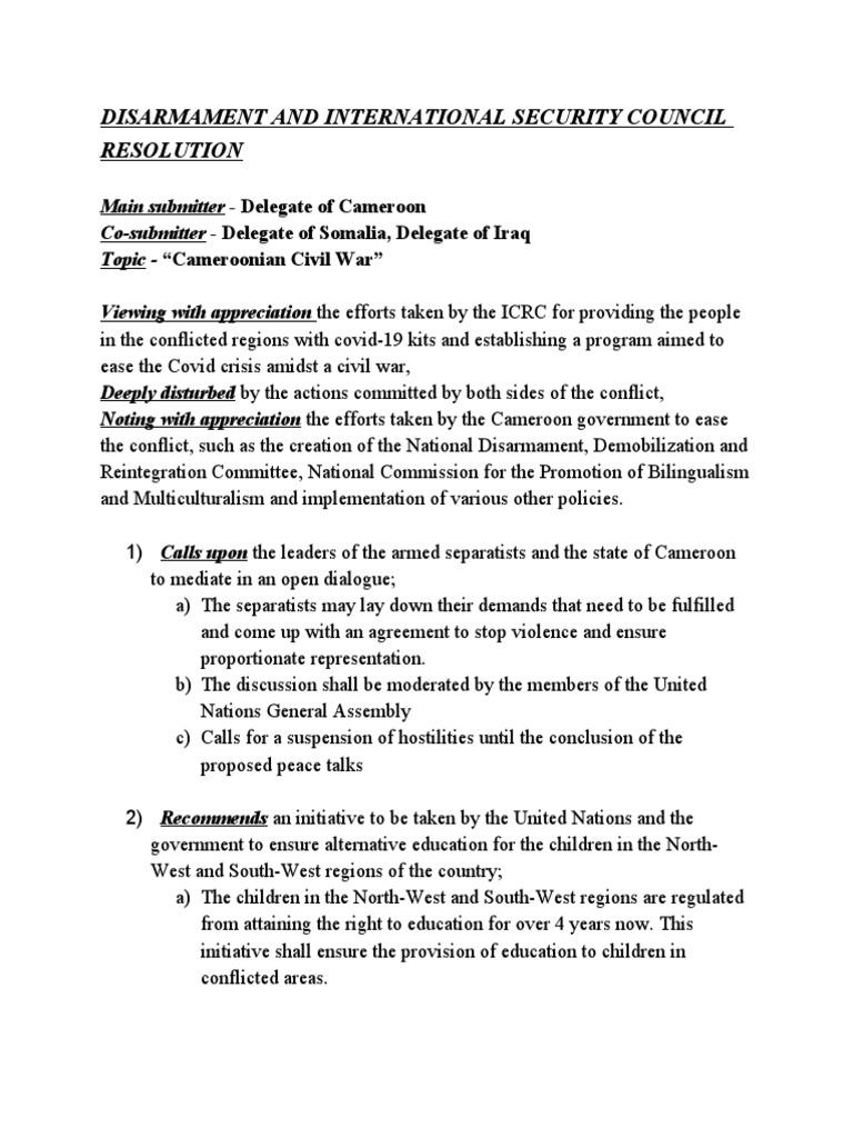 DISARMAMENT AND INTERNATIONAL SECURITY COUNCIL RESOLUTION ...