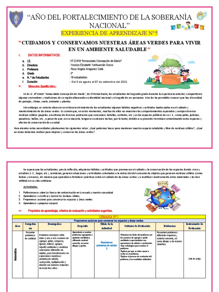 EXPERIENCIA DE APRENDIZAJE N°5 Tercera Semana ICM | PDF | Números | Sustracción