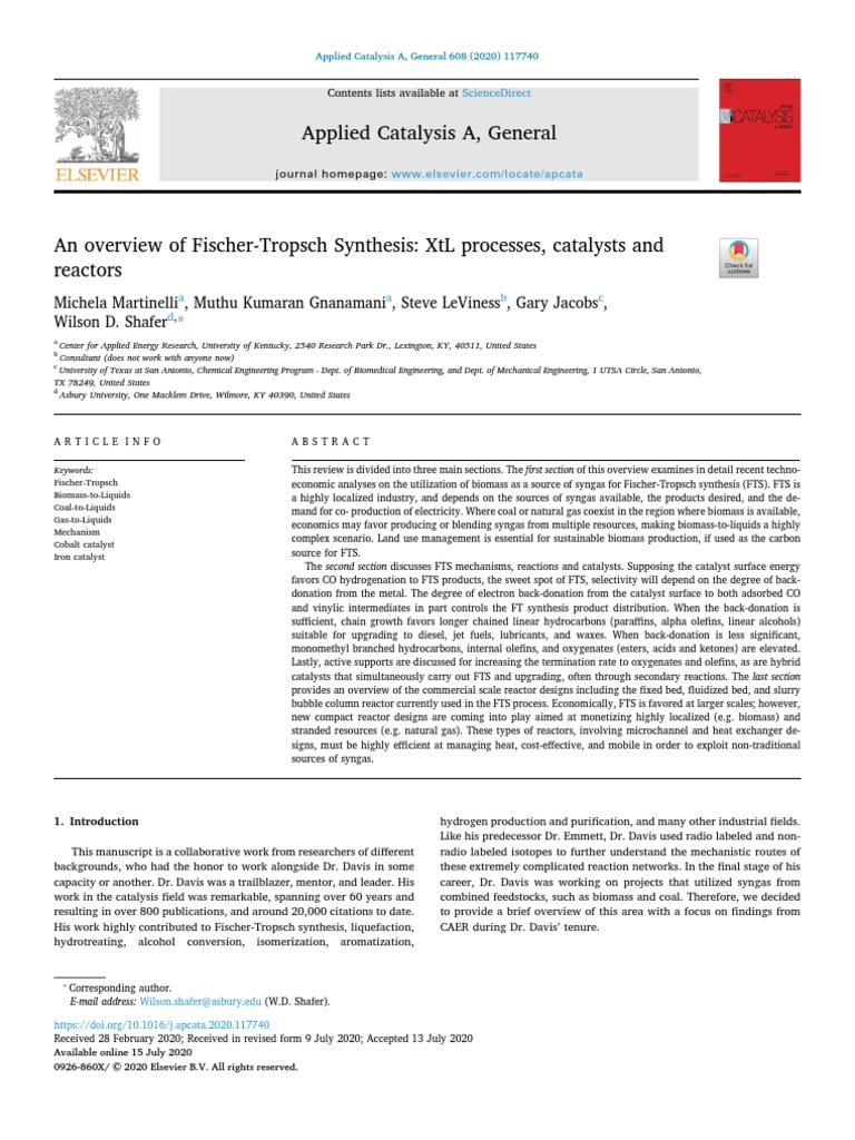1 - An Overview of Fischer-Tropsch Synthesis XTL Processes, Catalysts ...