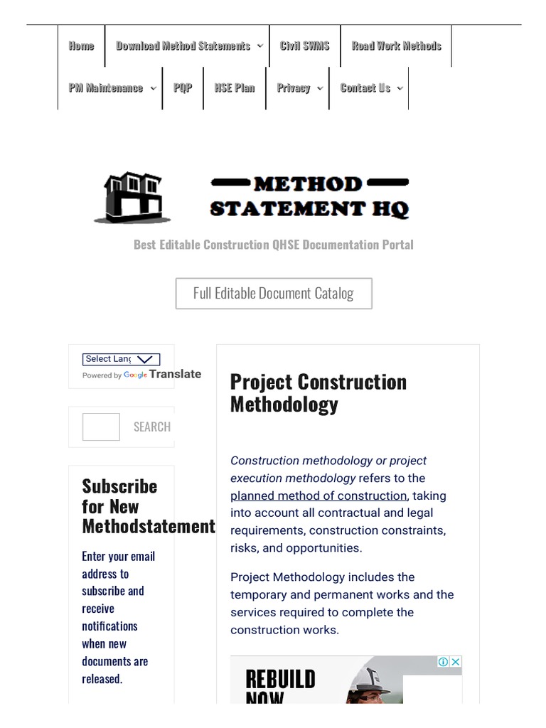 Project Construction Methodology - Best Editable Construction QHSE Documentation Portal | PDF ...