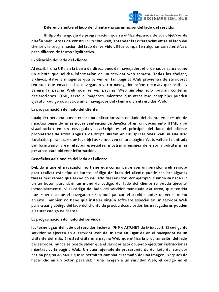 Cuáles Son Las Diferencias Entre Programar Del Lado Del Cliente y Lado ...