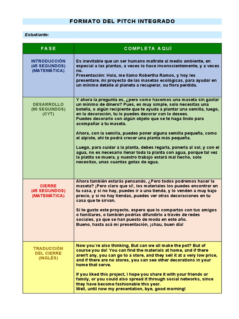 FORMATO DEL PITCH INTEGRADO Robertha Ramos | PDF