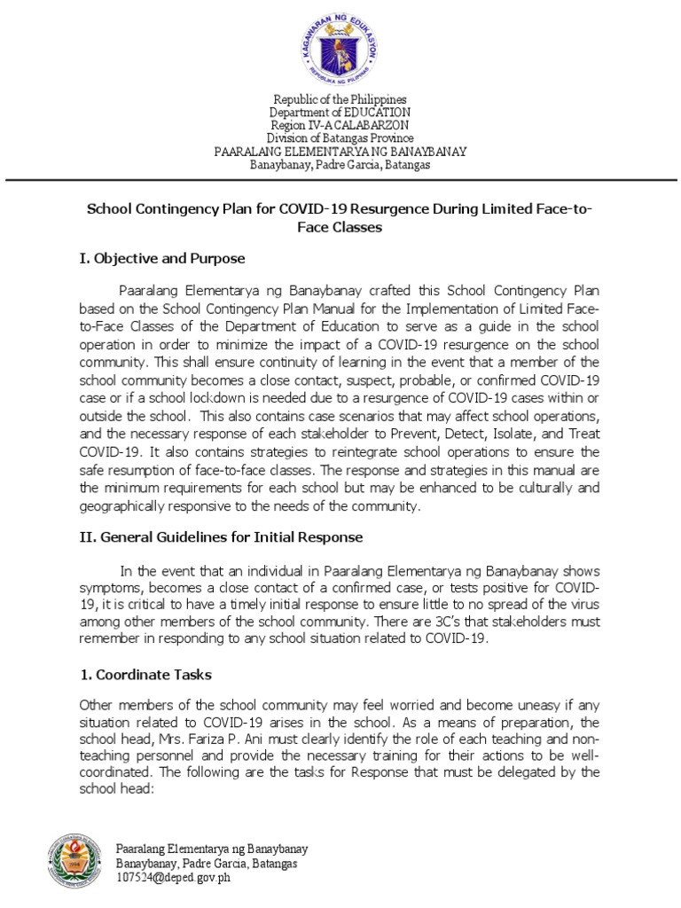 Limited F2F Learning Contingency Plan | PDF | Learning | Infection