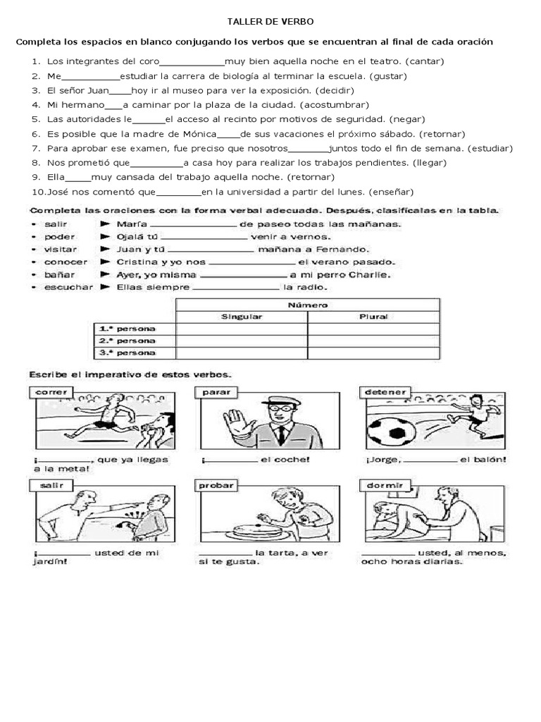 Taller de Verbos y Conjugaciones | PDF | Verbo | Oración