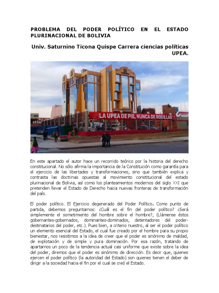 Problema Del Poder Político en El Estado Plurinacional de Bolivia ...