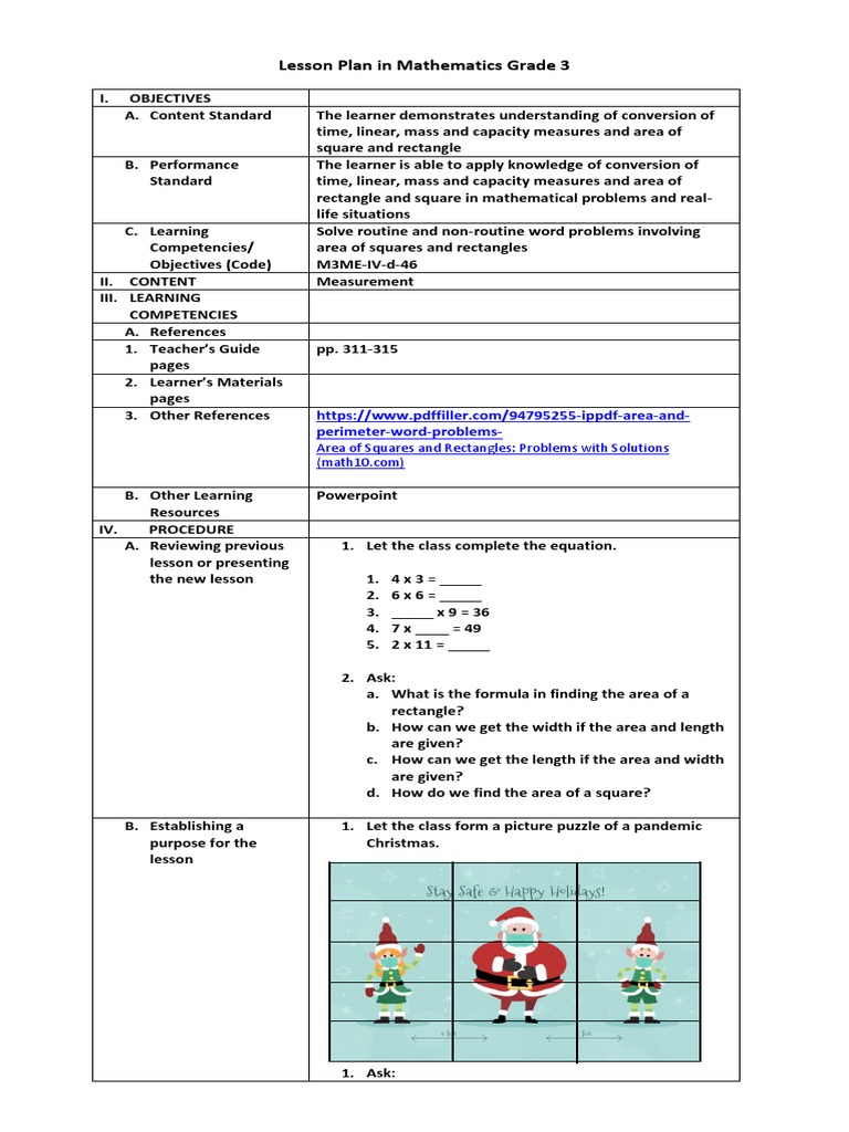 Lesson Plan Math 3 | PDF | Area | Cognitive Science