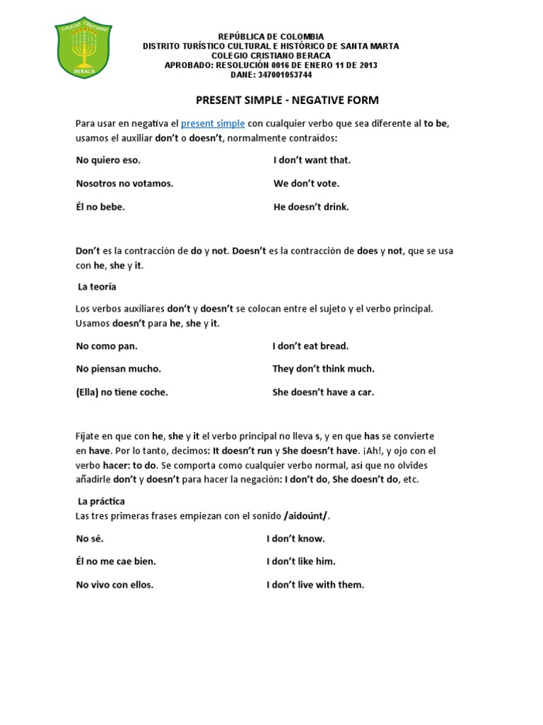 Present Simple - Negative Form | PDF | Estudios de idiomas extranjeros