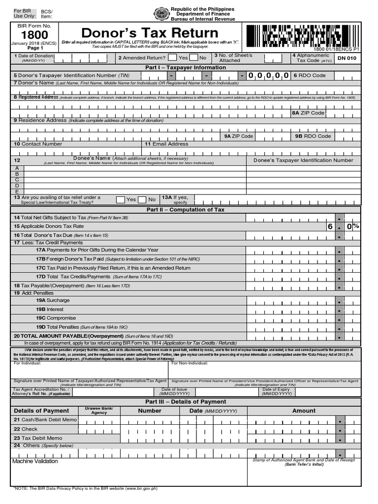 Donor Tax BIR Form | PDF | Taxes | Tax Refund