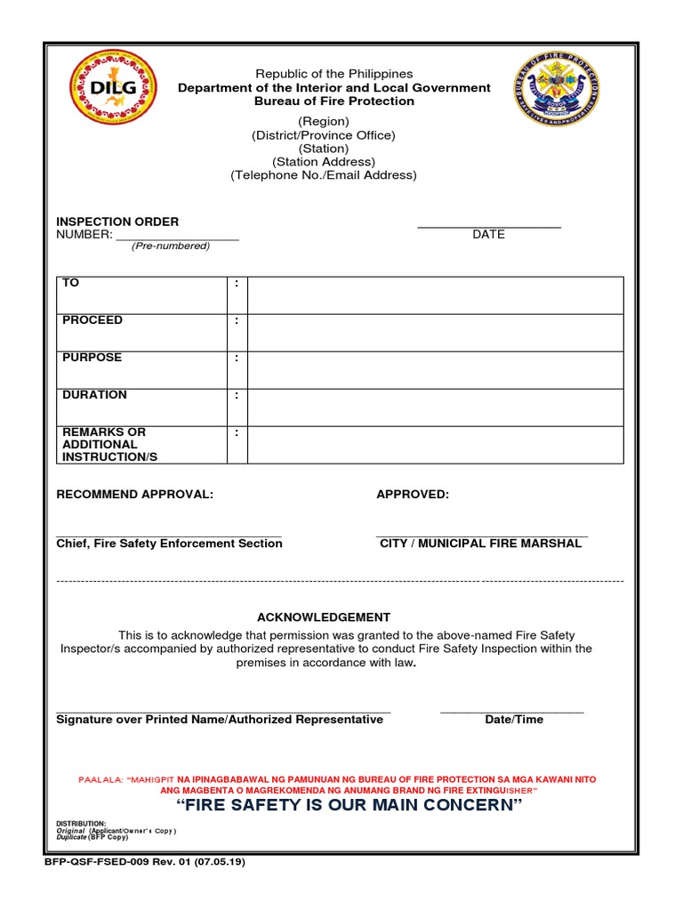 Fire Safety Inspection Order Template | PDF | Fire Safety | National ...