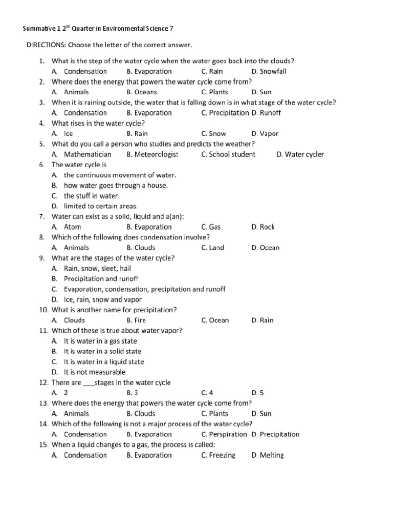 Summative 1 Quarter 2 in Environmental Science 7 | PDF