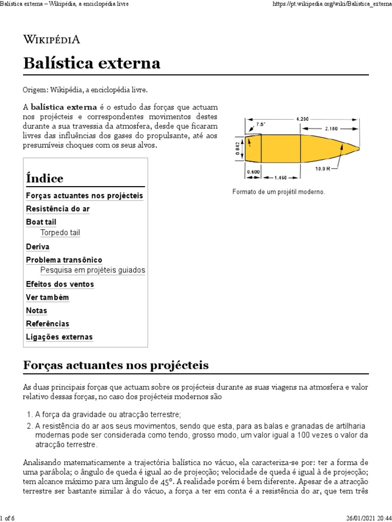 Balística externa – Wikipédia, a enciclopédia livre | PDF | Balística ...