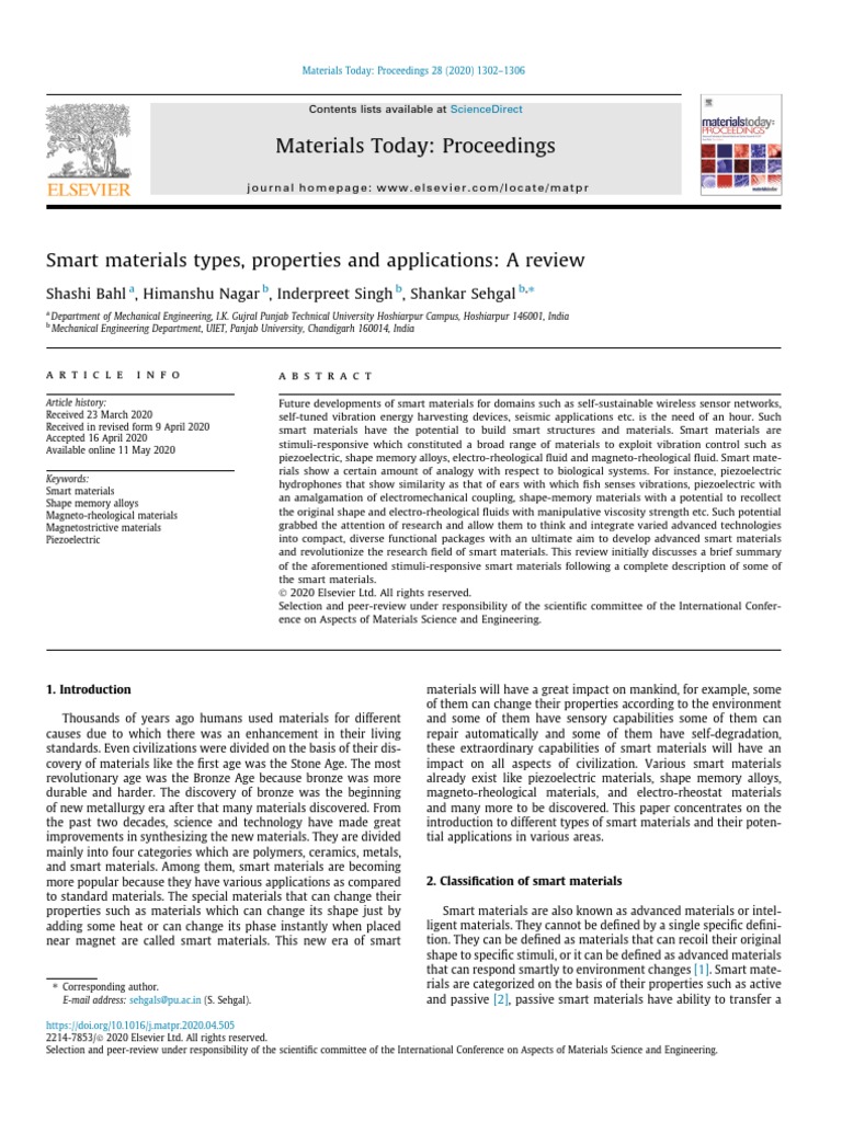 2020 - Smart Materials Types, Properties and Applications A Review ...