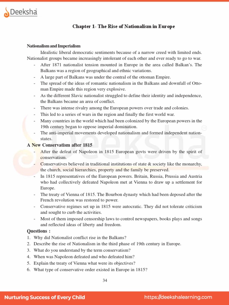 CBSE Class 10 History Notes Chapter 1 | PDF | Nationalism | Conservatism CBSE Class 10 History Notes Chapter 1 | PDF | Nationalism | Conservatism