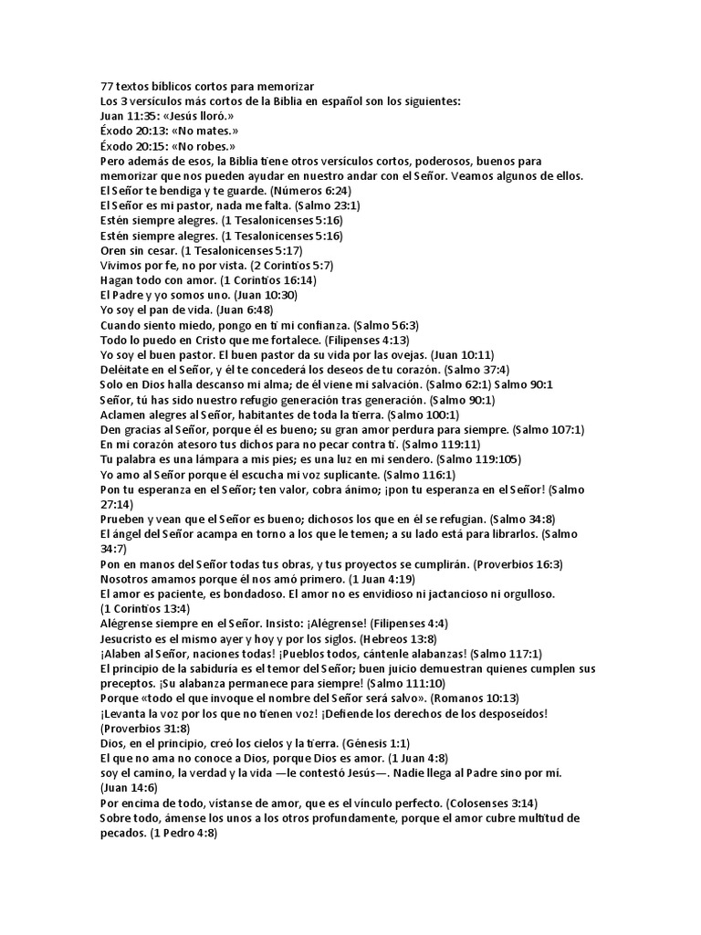 77 Textos Bíblicos Cortos Para Memorizar Pdf Cristo Título Amor