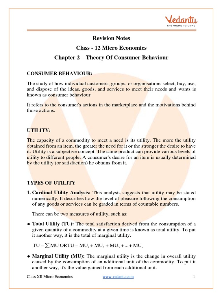 Class 12 Micro Economics Chapter 2 - Revision Notes | PDF | Demand ...