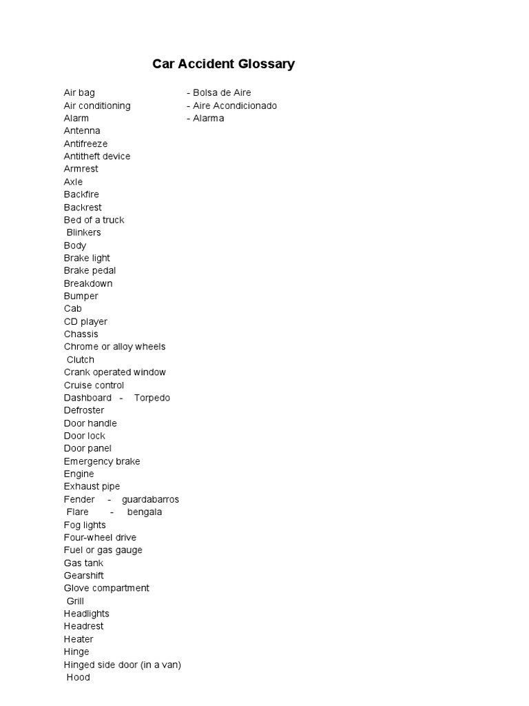 Car Accident Glossary | PDF | Traffic | Automotive Industry