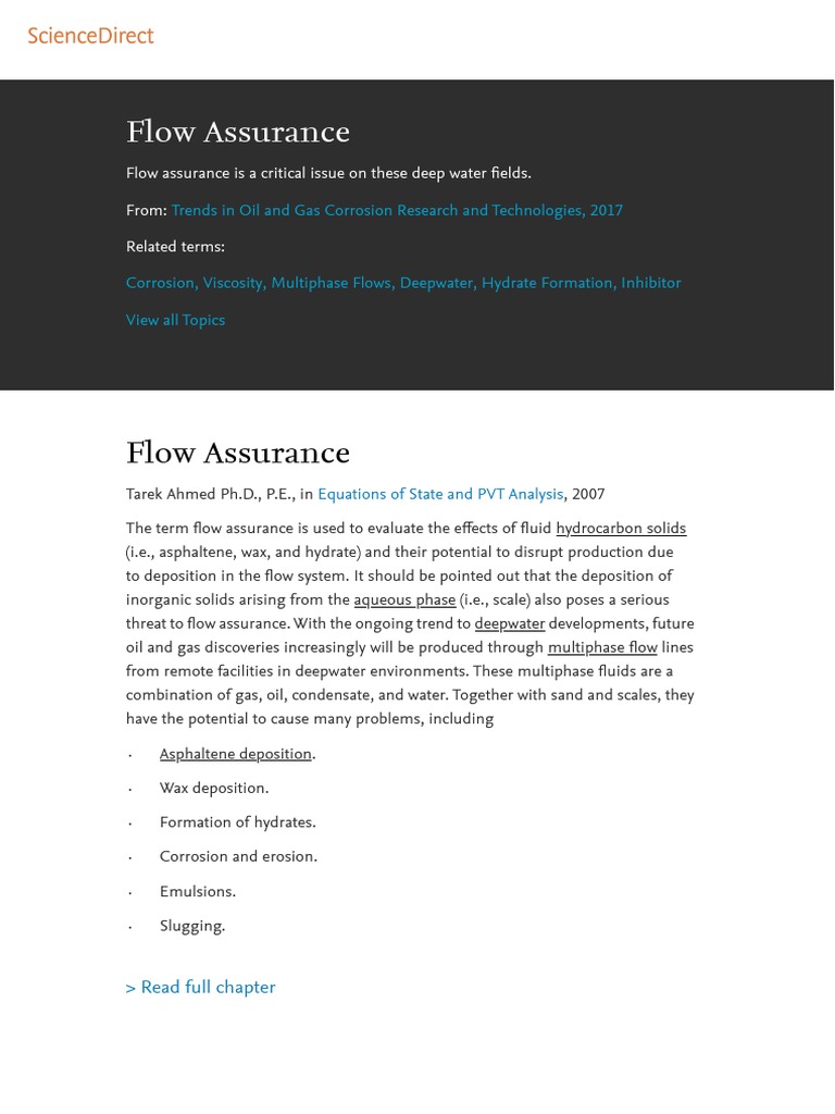 Flow Assurance | PDF | Pipeline Transport | Subsea (Technology)