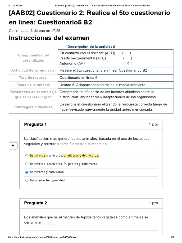 Examen - (AAB02) Cuestionario 2 - Respuesta Correcta | PDF | Homeostasis | Naturaleza