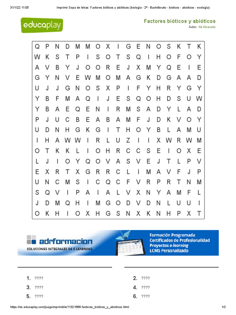 Imprimir Sopa de letras_ Factores bióticos y abióticos (biología - 2º ...
