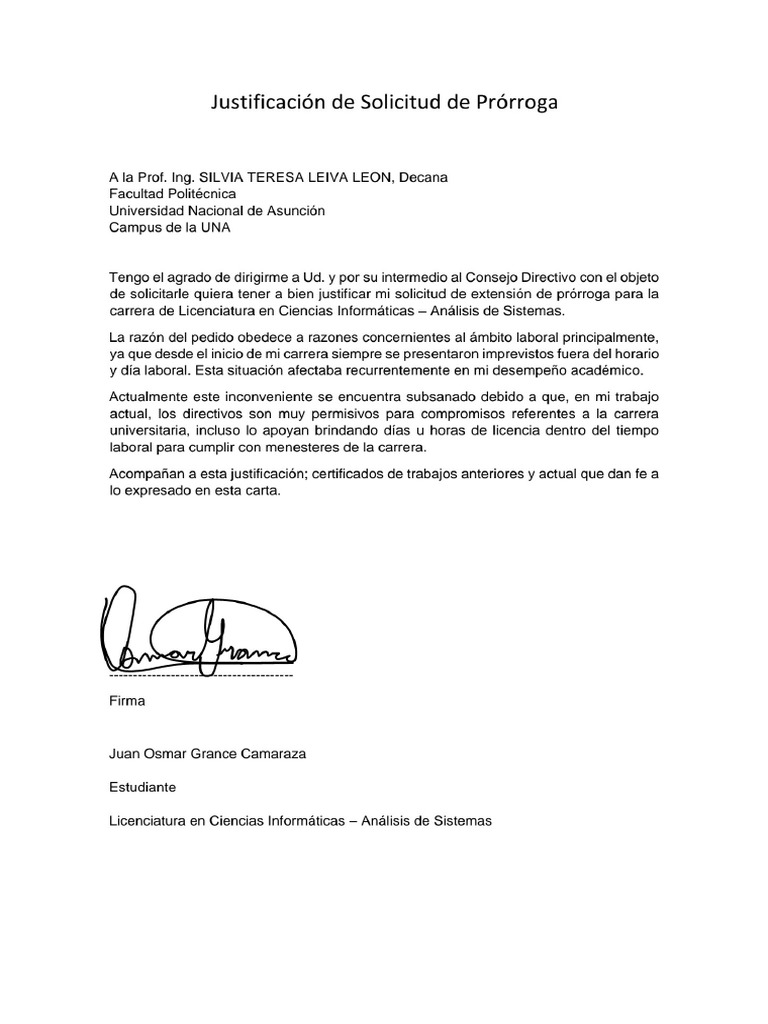 Justificación de Solicitud de Prórroga | PDF