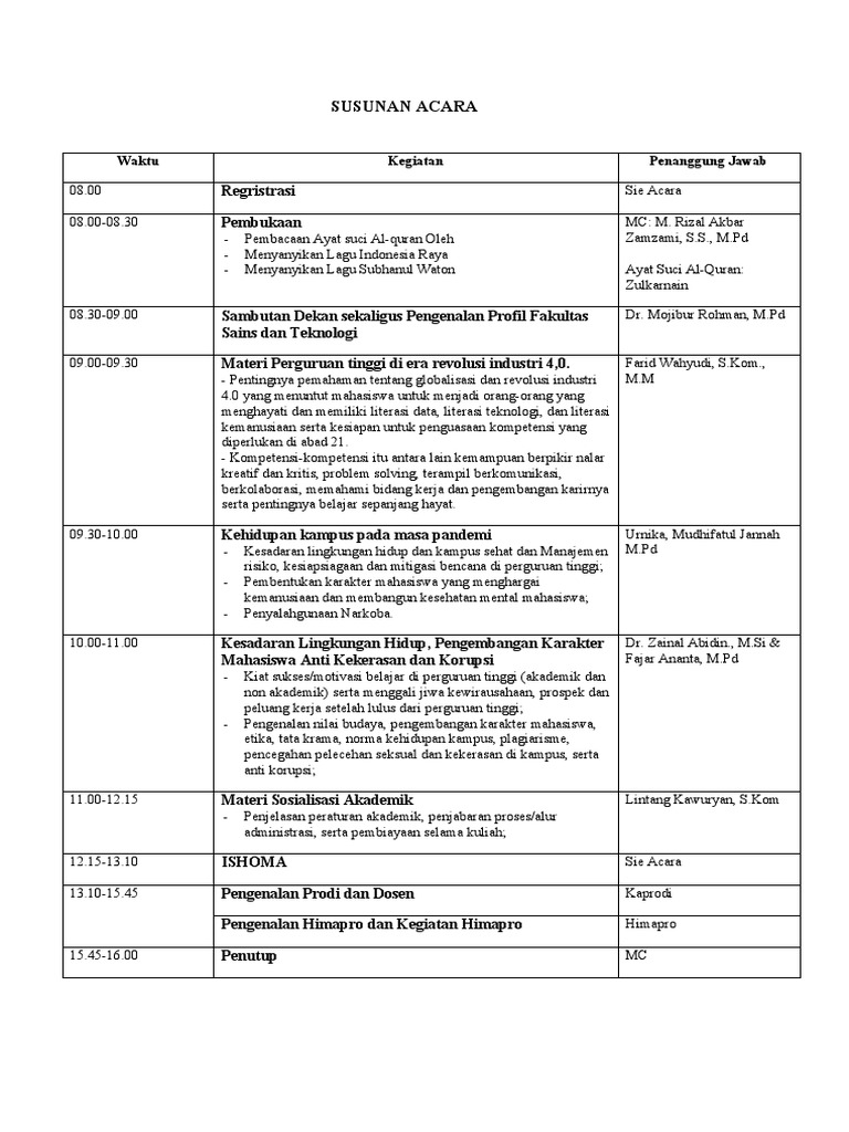 Susunan Acara PKKMB | PDF