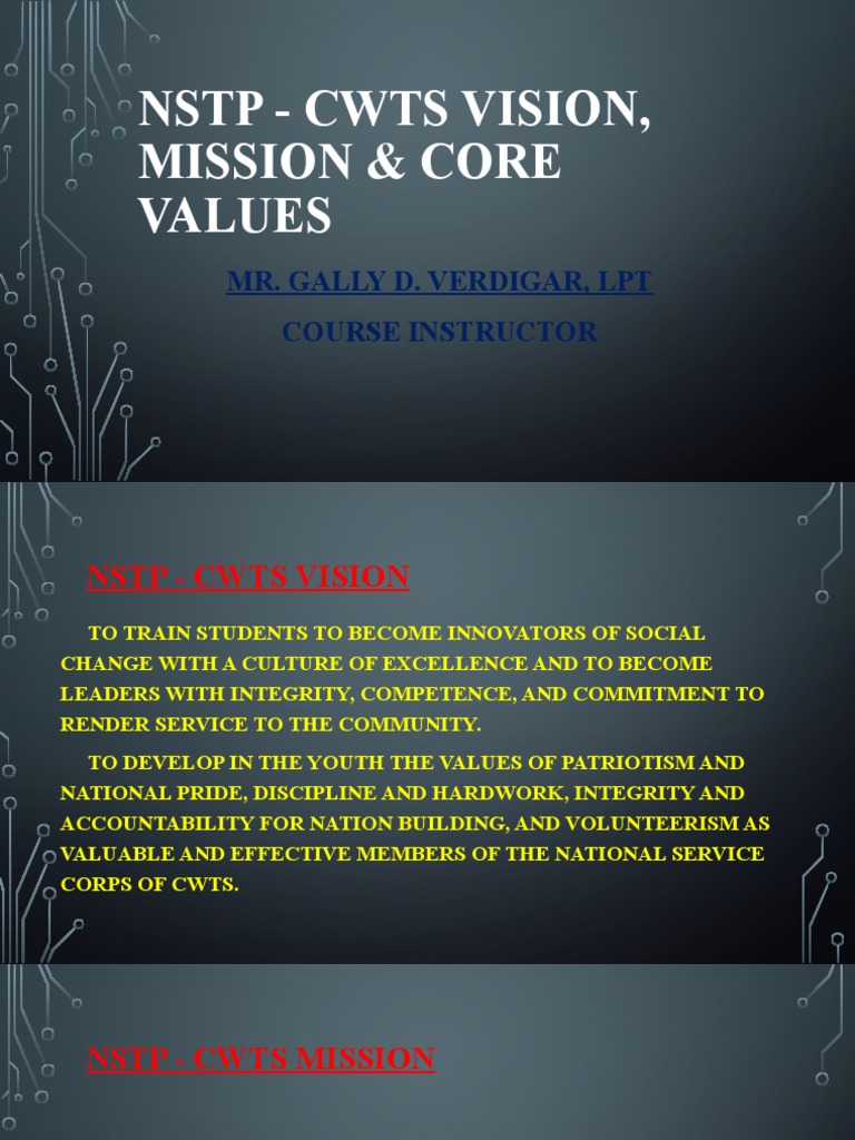 NSTP - CWTS Vision, Mission & Core Values | PDF