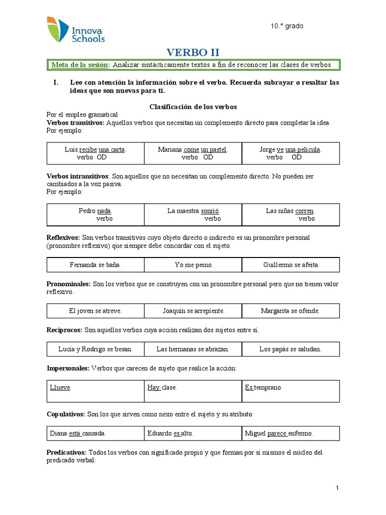El Verbo Ii Ficha Estudiante Descargar Gratis Pdf Verbo Objeto
