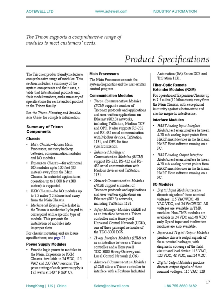 Triconex_Tricon_ProductSpec_03-10 | PDF | Programmable Logic Controller ...