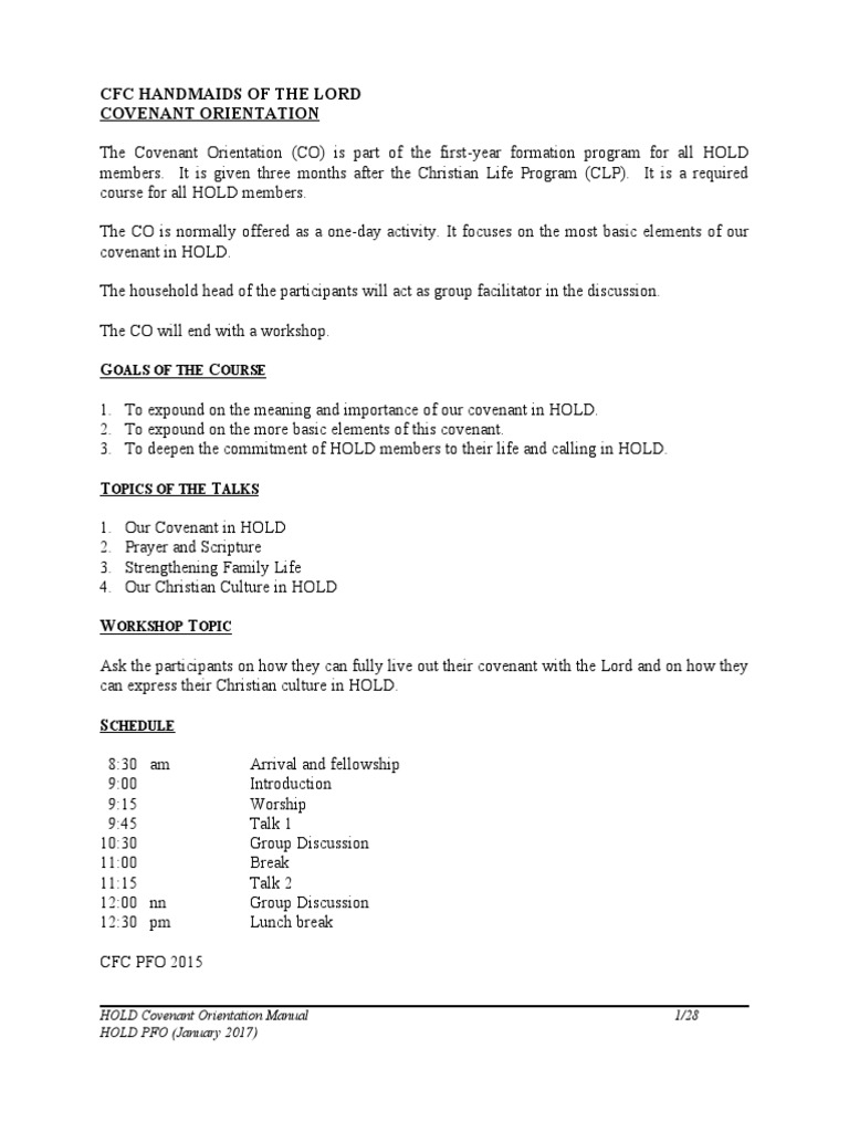 CFC HOLD Covenant Orientation Guide | PDF | Prayer | New Covenant