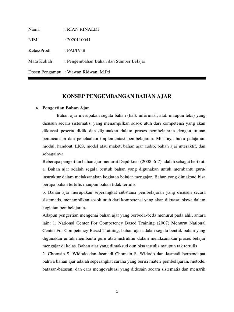 Uts - Pengembangan Bahan Dan Sumber Belajar - Rian Rinaldi - 2020110041 | PDF