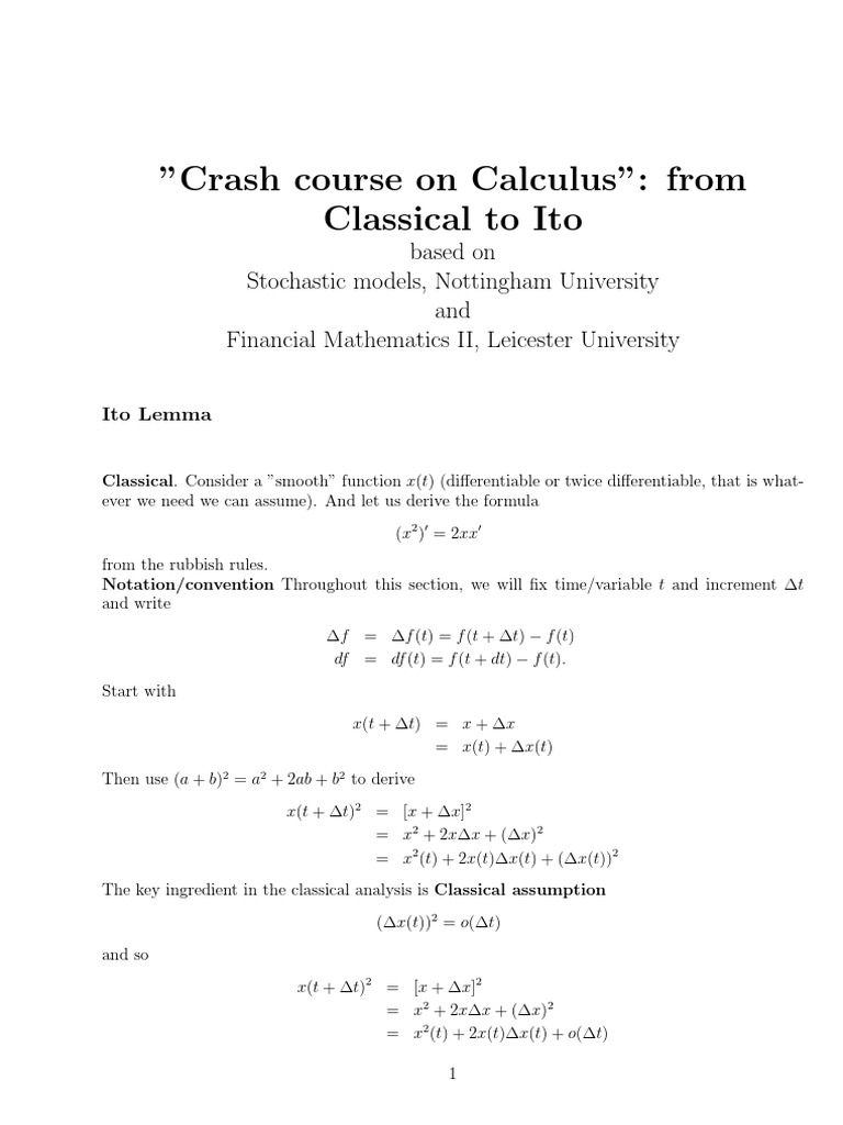 Ito Calculus | PDF | Statistical Theory | Mathematical Economics