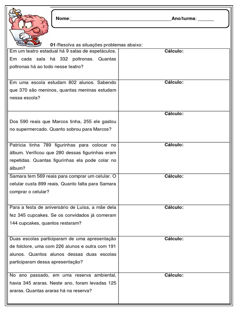 Situações Problemas 3 Ano Pdf