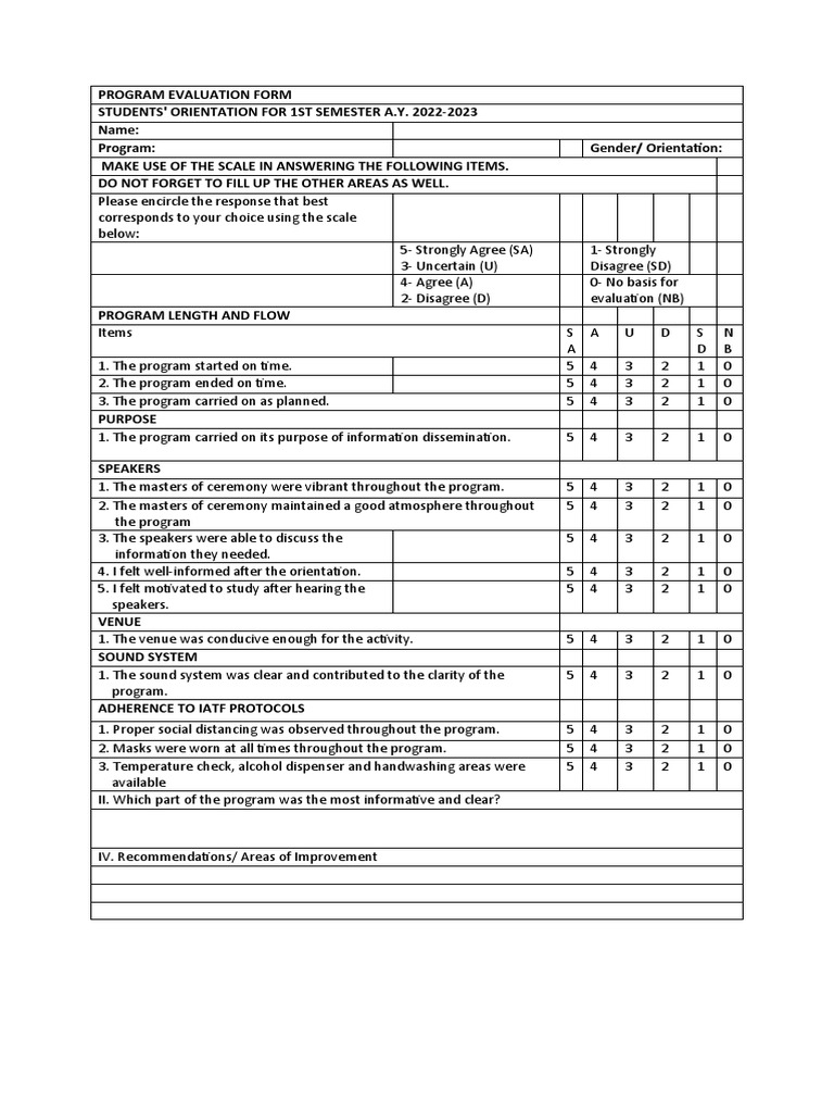 Program Evaluation Form | PDF