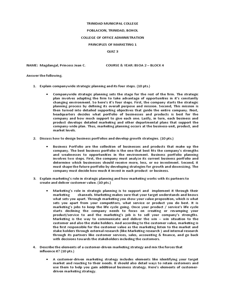 PRELIM Quiz 3 - Princess Jean Magdangal | PDF | Marketing | Marketing ...