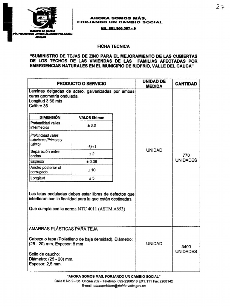 Ficha Tecnica Proceso 041 Hojas de Zinc20191002 - 07565695 | PDF