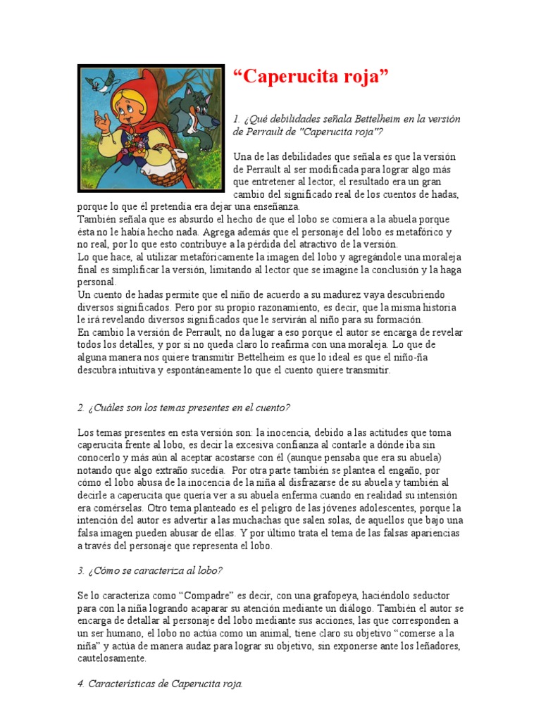 Trabajo Caperucita Roja | PDF | Caperucita Roja | Cuentos