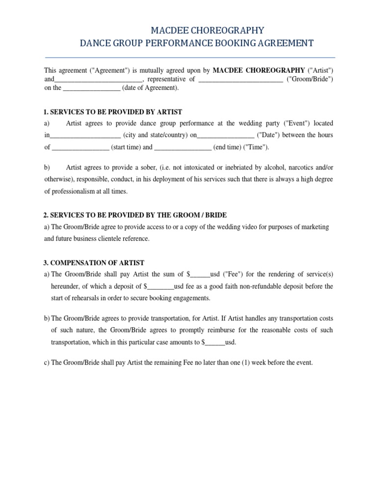 MacDee Choreography Contract | PDF | Justice | Crime & Violence