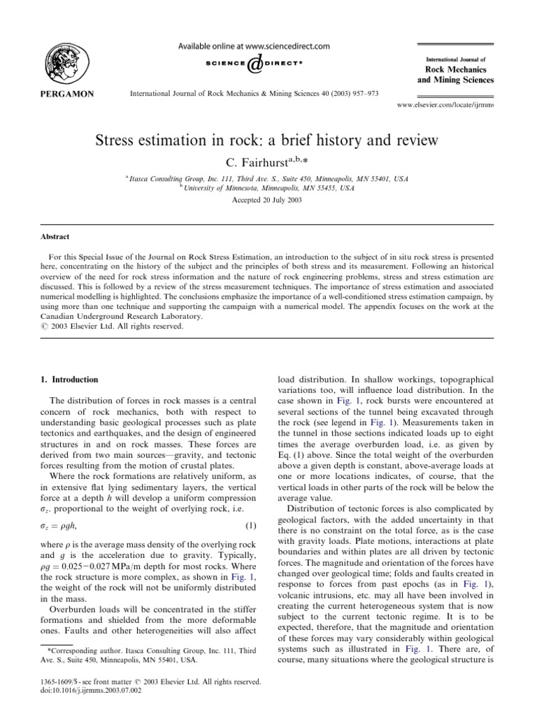 Stress Estimation in Rock - A Brief History and Review | PDF | Stress ...