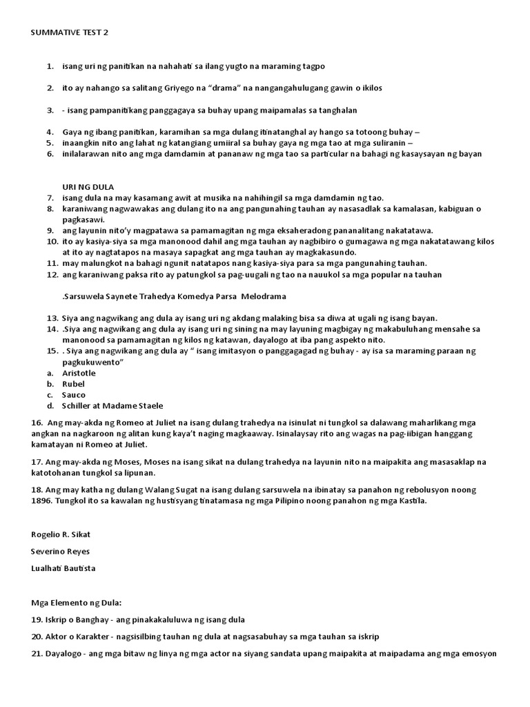 Sample Summative Test 2-Q2 | PDF