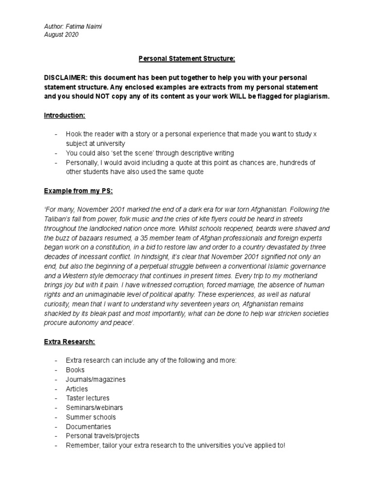 Personal Statement Structure | PDF