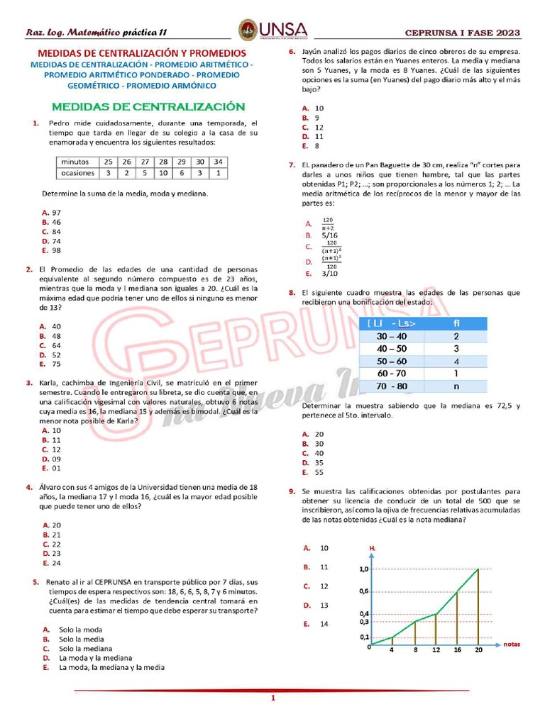 Practica #11 Raz. Log. Matemático - Ceprunsa I Fase 2023 | PDF