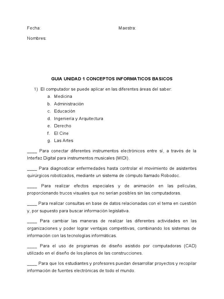 Guia Unidad 1 Conceptos Informaticos Basicos | PDF | Informática ...
