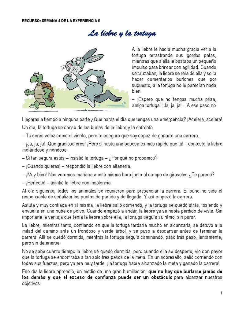La liebre y la tortuga: fábula corta | PDF