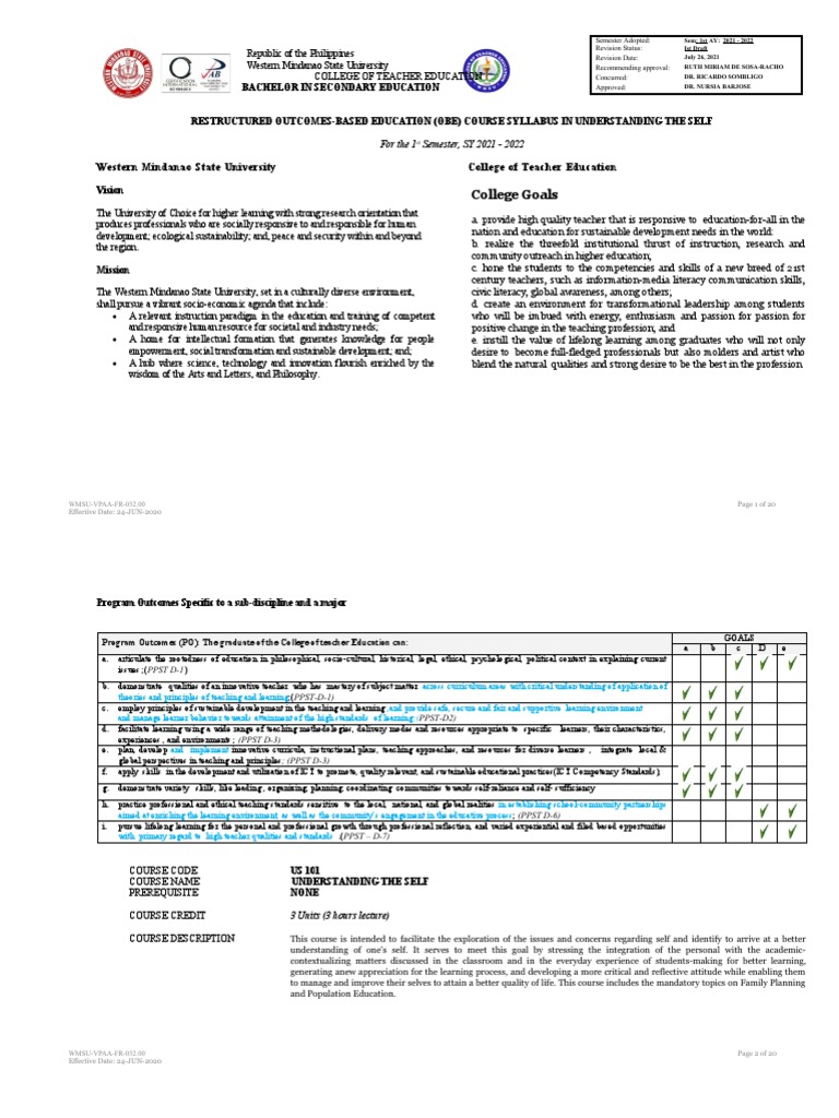 Understanding The Self Syllabus | PDF | Teaching Method | Learning