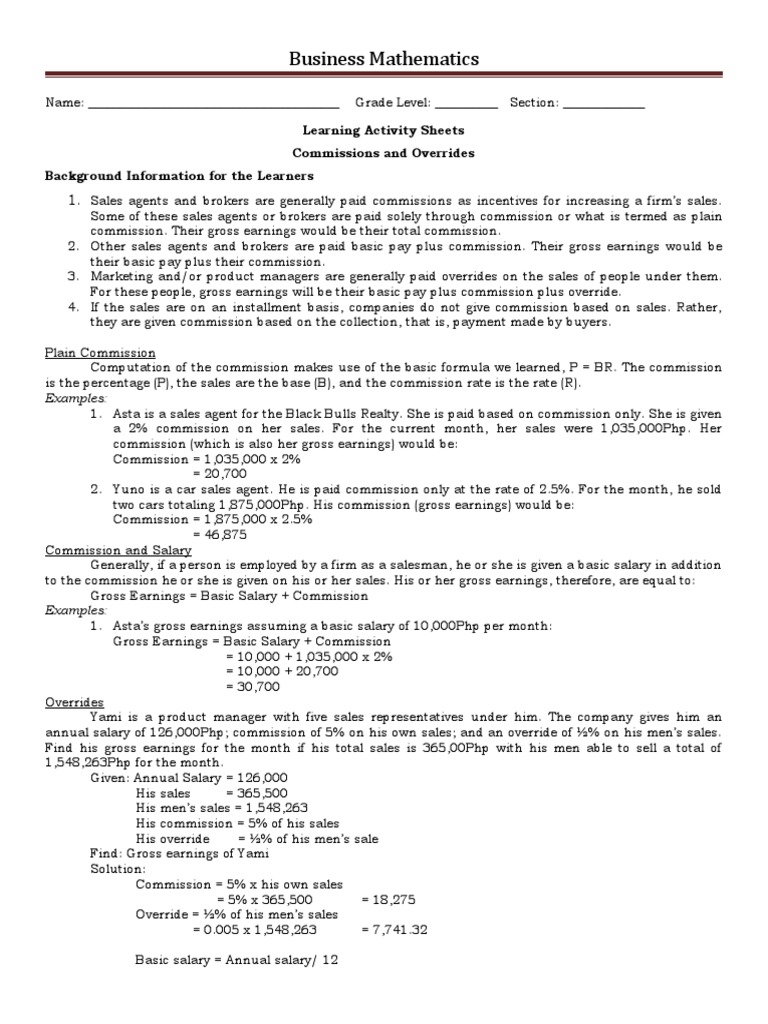 Business Math | PDF | Salary | Economies