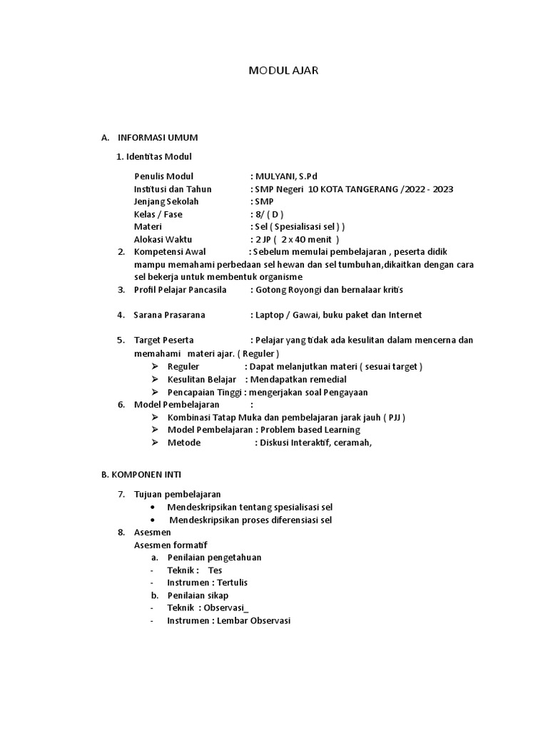 MODUL AJAR SEL Supervisi | PDF